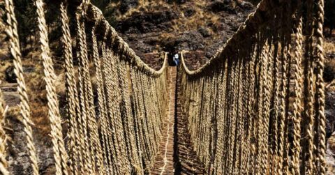 Q'eswachaka bridge, the last Inca rope bridge of the world